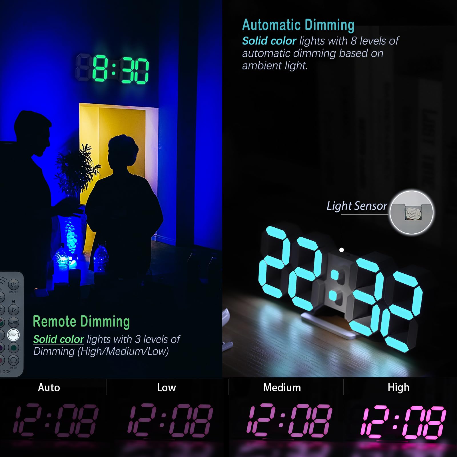 Snapklik.com : KOSUMOSU RGB Clock For Gaming Desk Clock 9.7" 3D LED ...