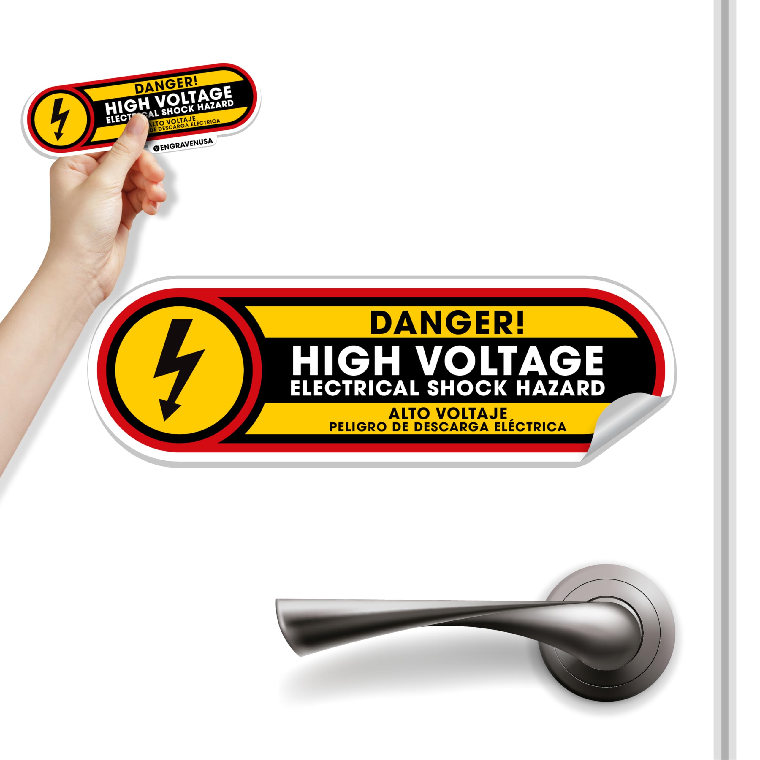 Amazon.com: Bilingual Danger High Voltage Sticker | Electric Shock ...