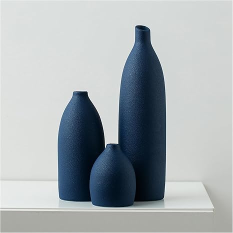 Amazon.com: Mdaolv Matte Blue Vase Set Navy Blue Decor Coastal Decor ...