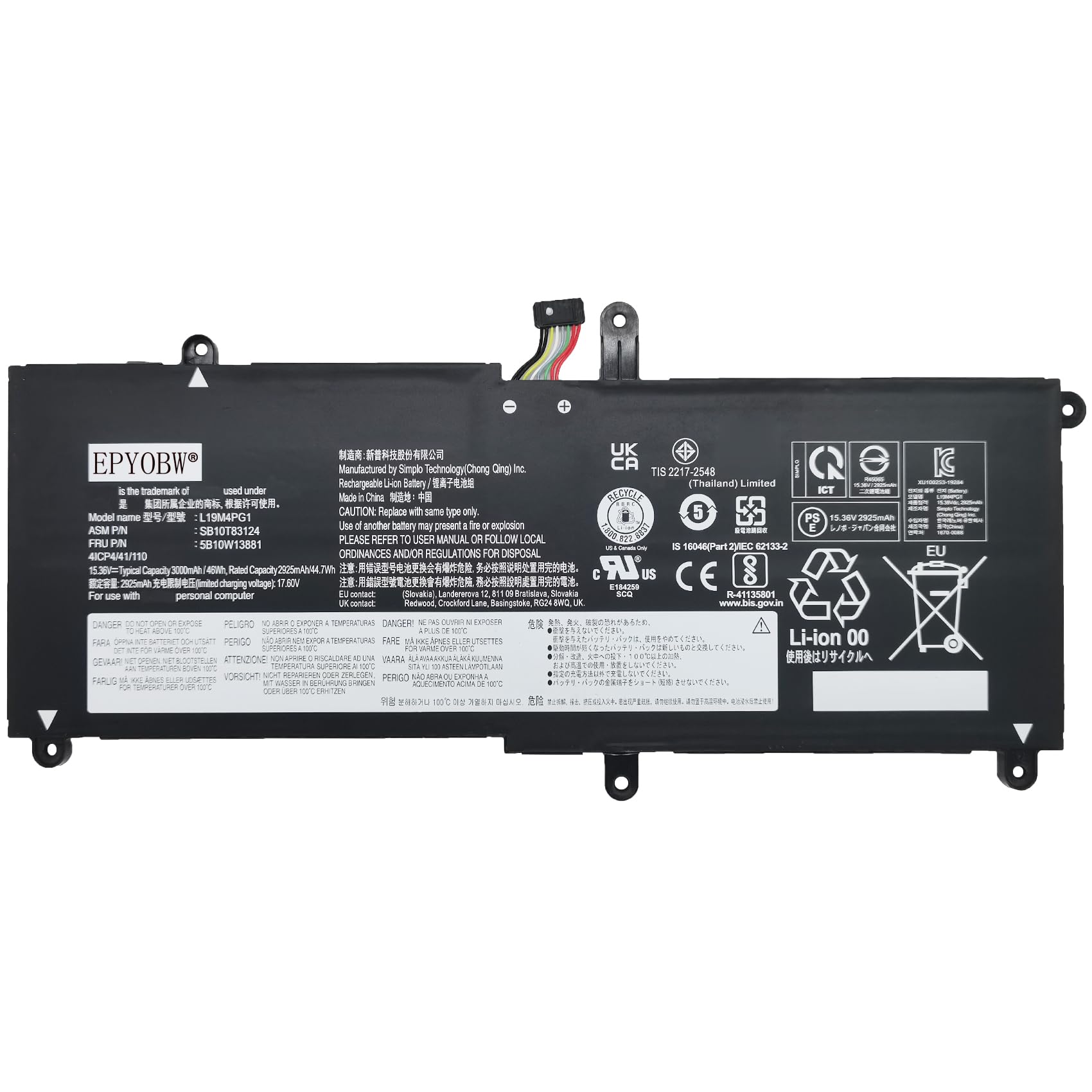 Amazon.com: EPYOBW L19M4PG1 Laptop Battery 46Wh 3000mAh 4-Cell 15.36V ...