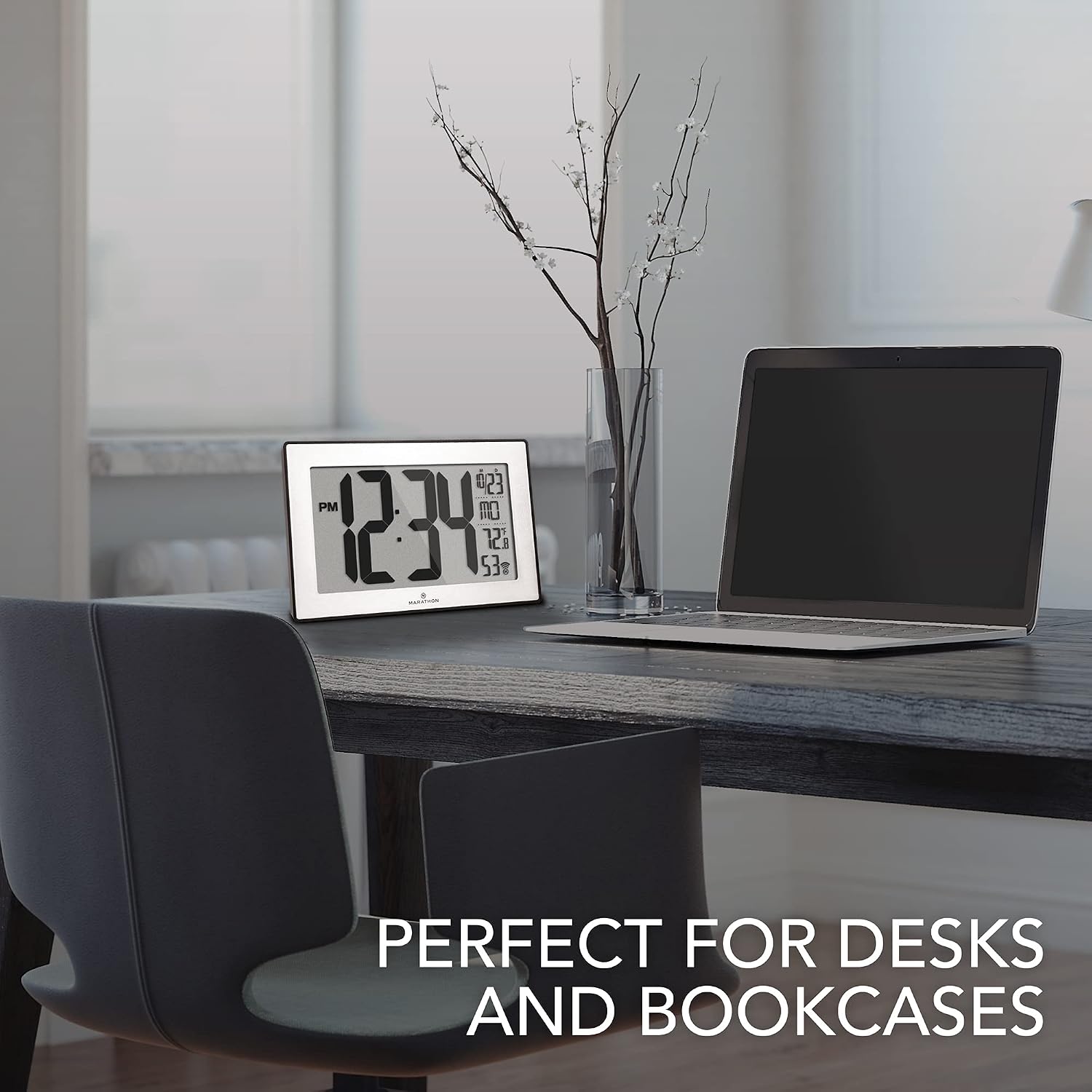 Marathon Atomic Wall Clock | Large Digital Clock with Brushed Steel ...