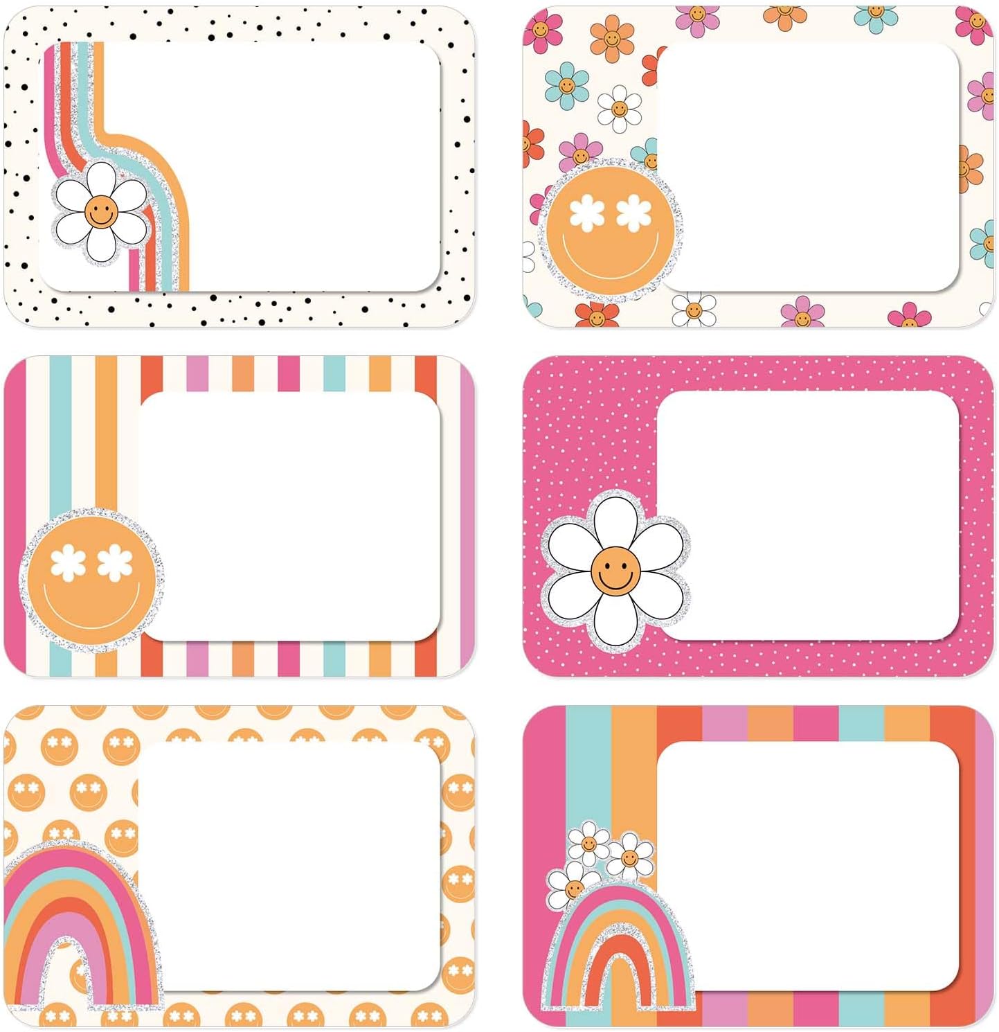 Amazon.com: JarThenaAMCS 180Pcs Boho Groovy Name Tag Stickers Rainbow ...
