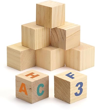 Amazon.com: 8PACK Wooden Blocks for Crafts, Unfinished Wood Cubes ...