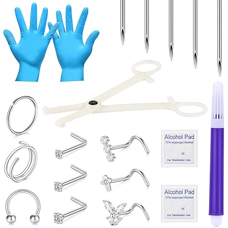 Amazon.com: GCHSSS 2 Pack Nose Piercing Kit, Disposable Safe Sterile ...