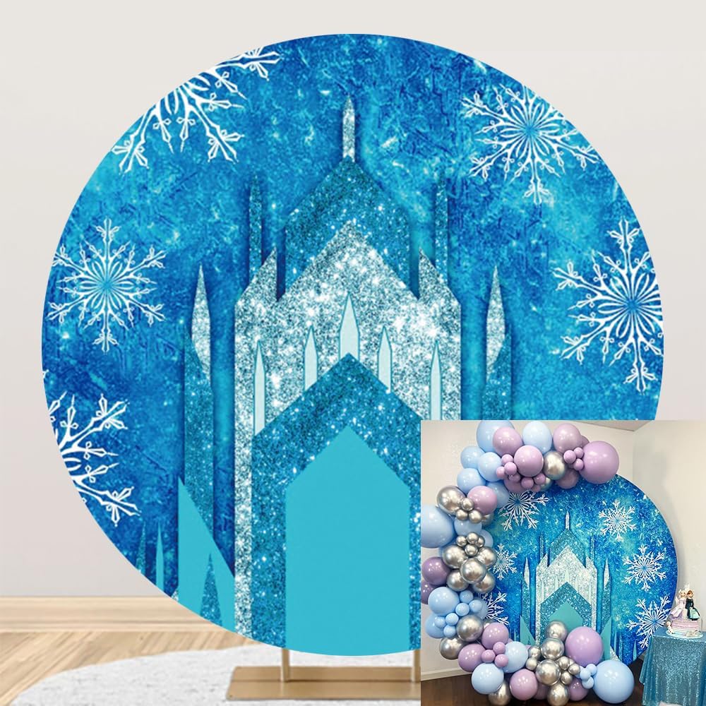 Amazon.com : OERJU 7.5x7.5ft Winter Snowflake Round Backdrop Christmas ...