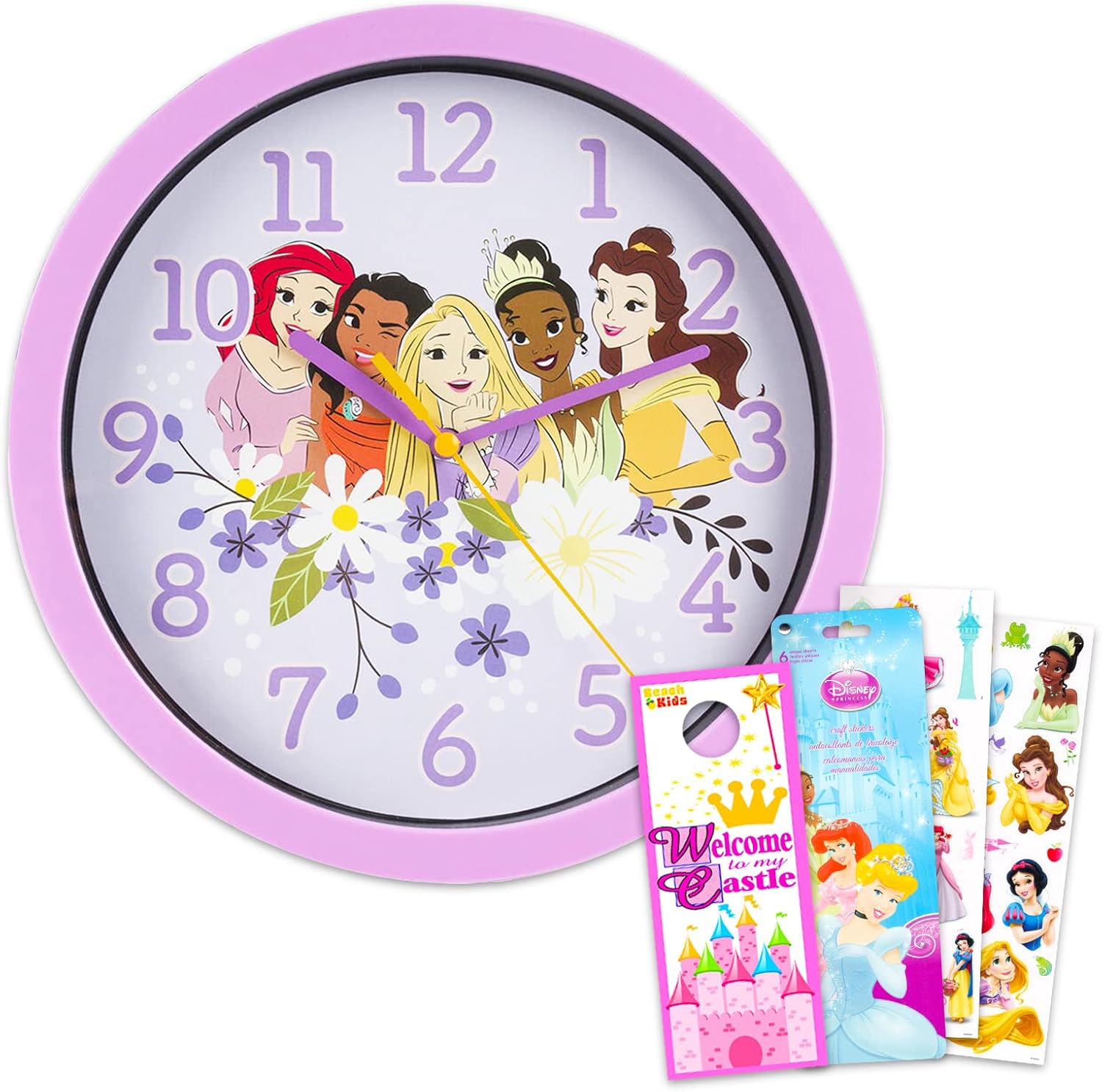 Amazon.com: Disney Princess Wall Clock - Disney Room Decor Bundle with ...
