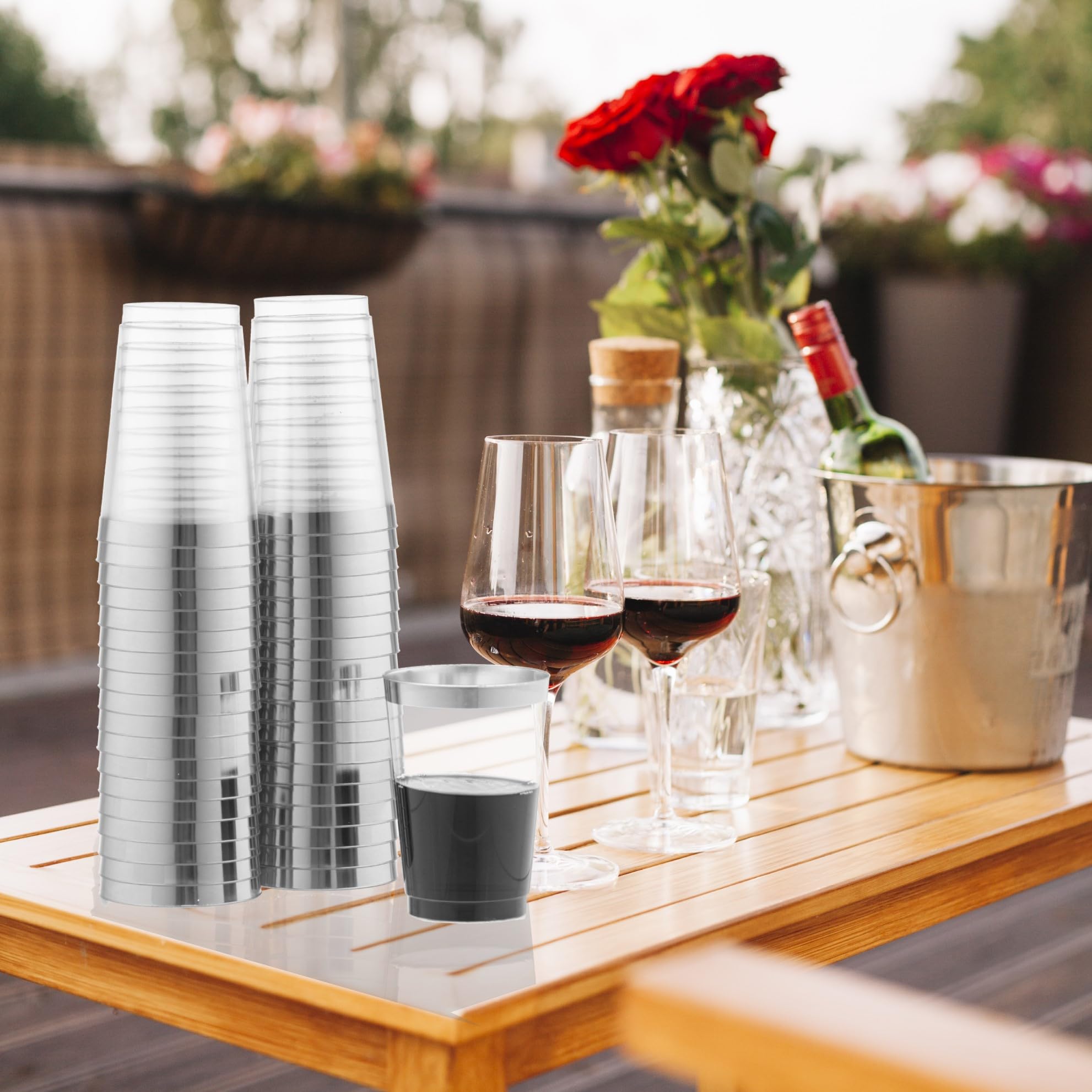 Snapklik.com : Posh Setting Clear Plastic Cups 12 Oz Silver Rim ...