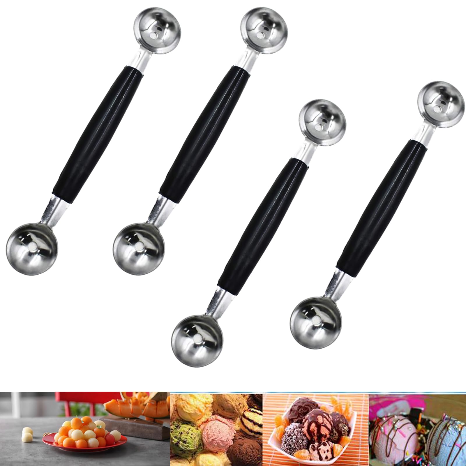 Amazon.com: 4 Pack Double Ended Headed Fruit Icecream Ball Spoon,430 ...