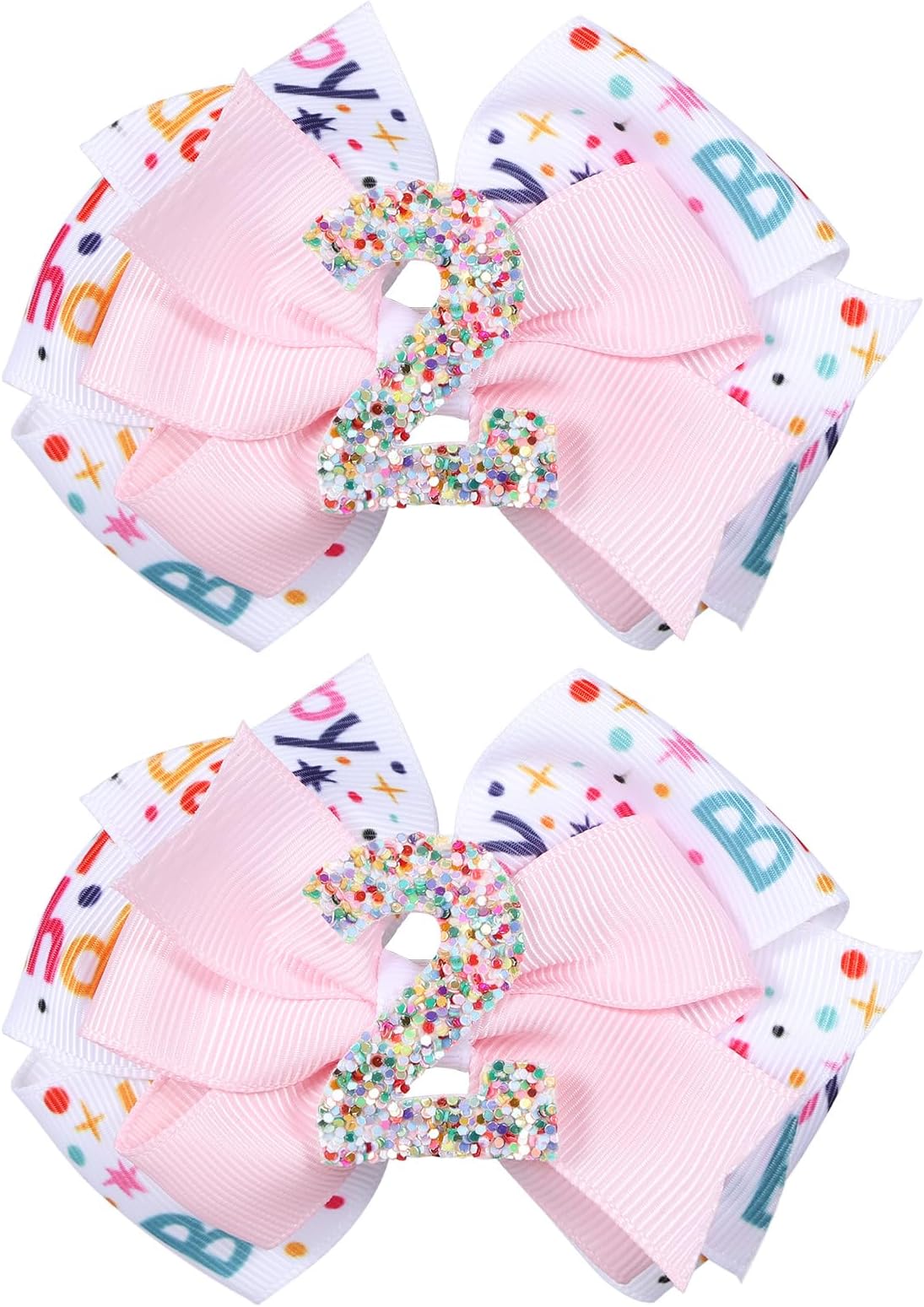 Amazon.com: 2Pcs Birthday Hair Bow for Baby Girls 2 3 4 5 6 7 Years ...
