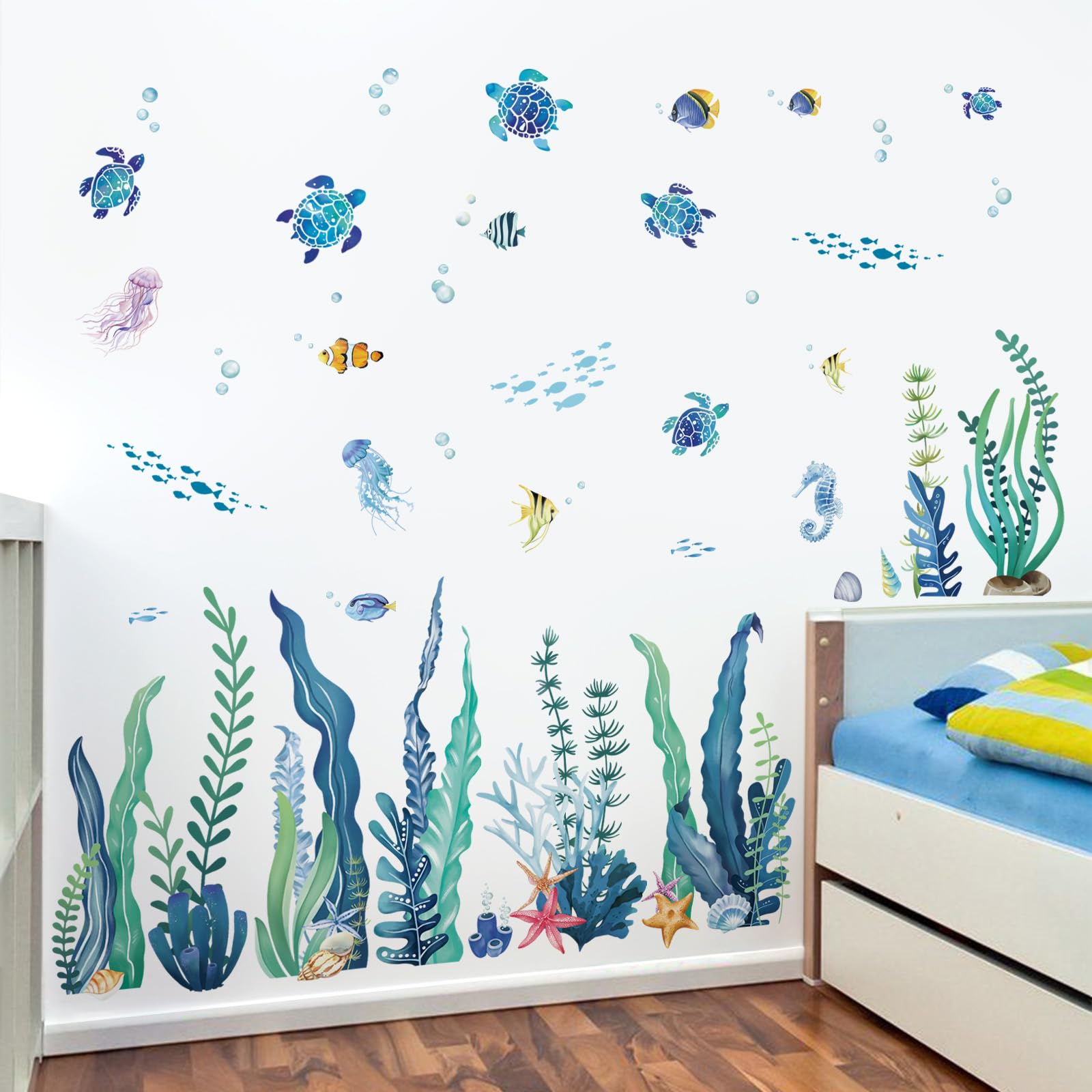 wondever Under The Sea Seaweed Wall Stickers Ocean Grass Sea Turtles ...