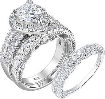 Amazon.com: Wuziwen 4 Carats Wedding Engagement Ring Set for Women 925 Sterling Silver Cubic ...