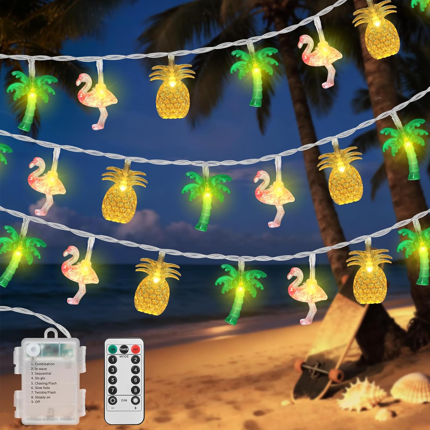 Amazon.com: Crazepony 30 LED 16.4FT Tropical Flamingo Pineapple Palm ...