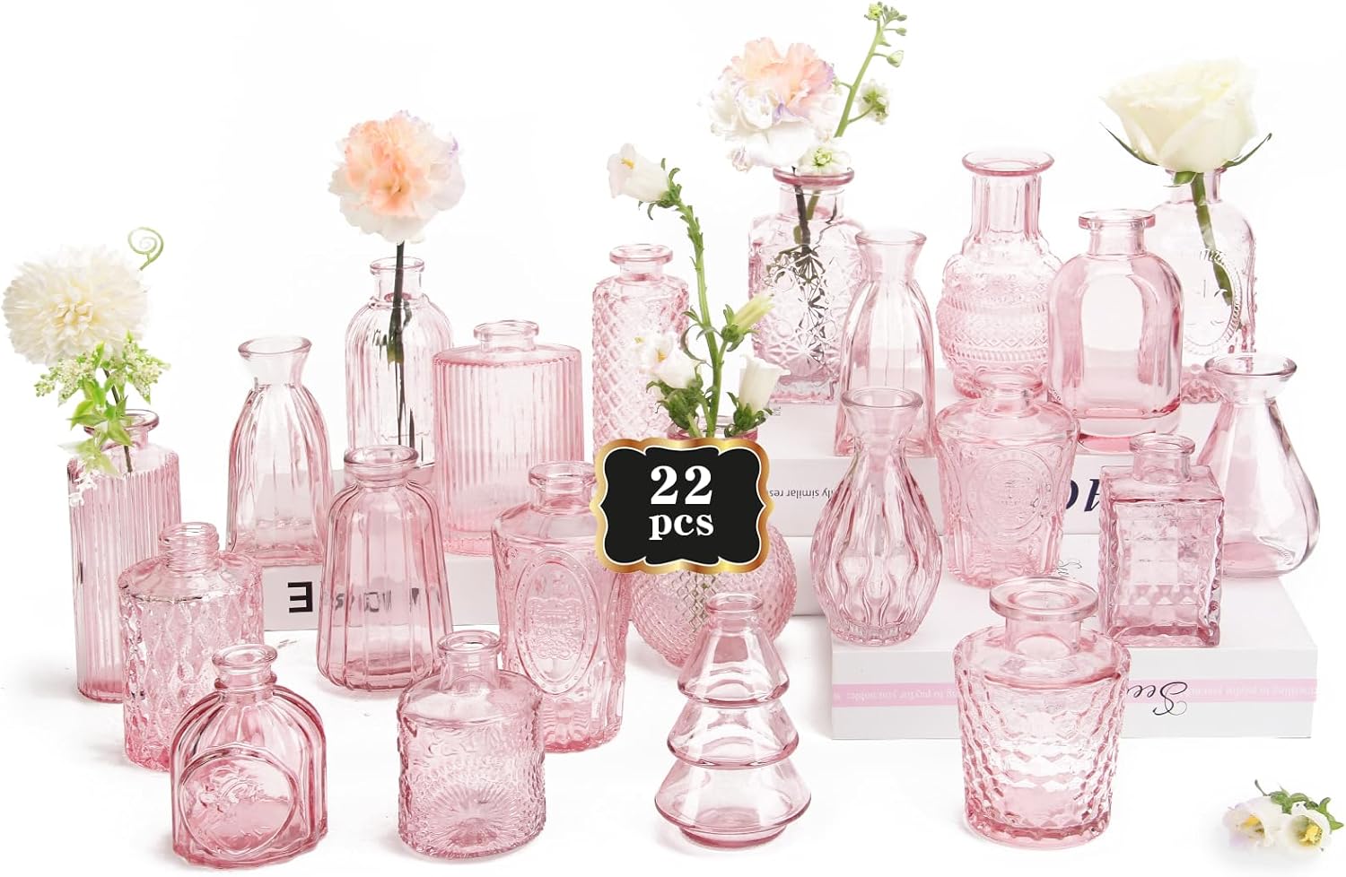 Amazon.com: RUCKAE Pink Flower Vase in Bulk 22 Glass Bud Vases Vintage ...