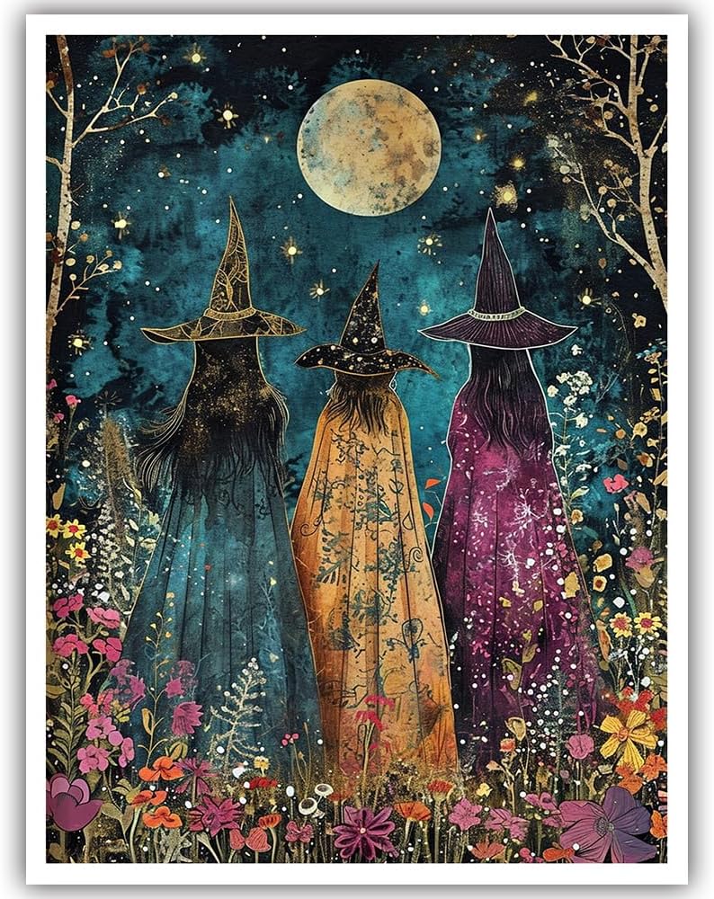 Amazon.com: Beautiful Witch Art Poster Moon Calling Floral Witches ...