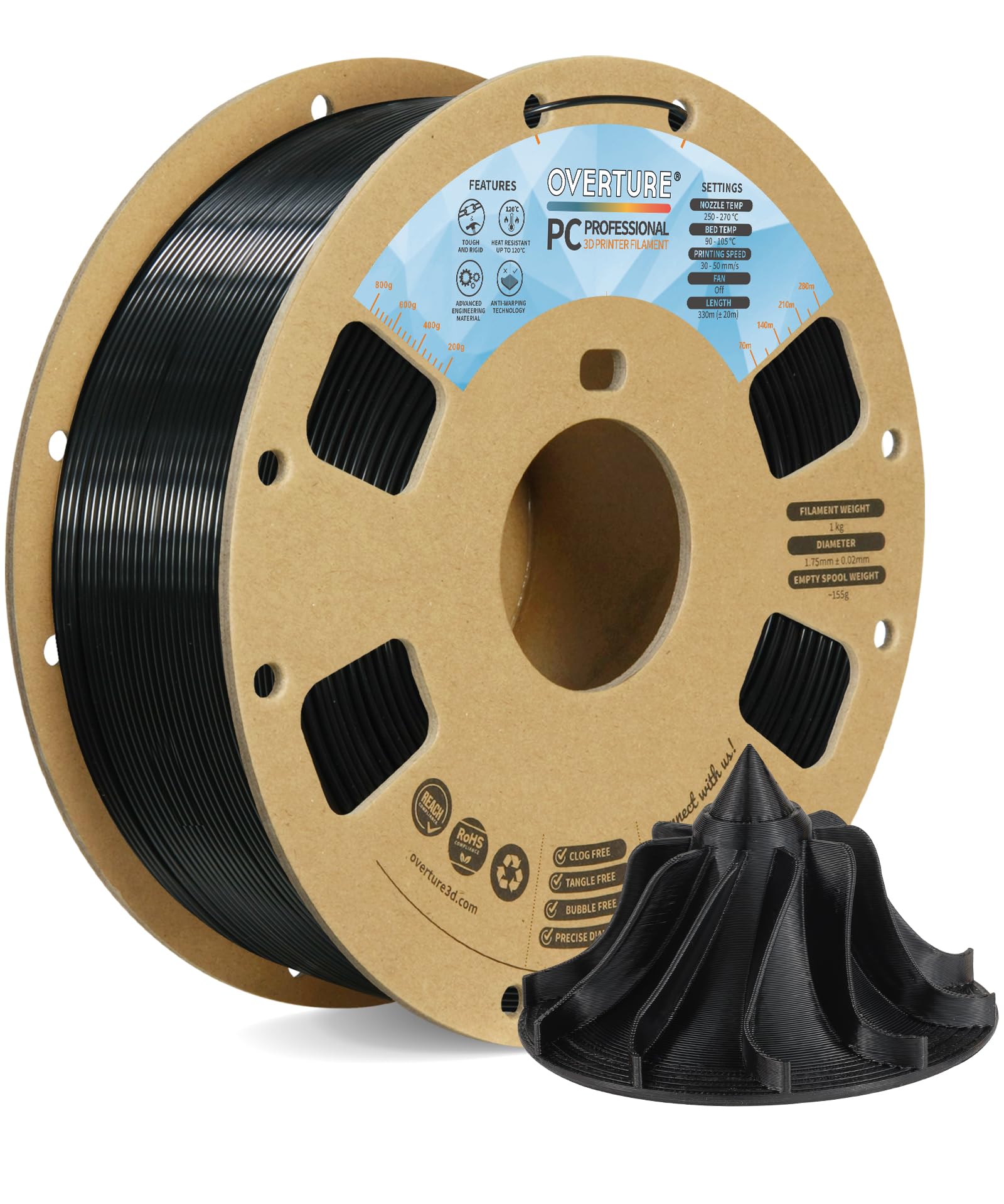 Snapklik.com : OVERTURE PC Professional Filament, Cardboard Spool, 1kg