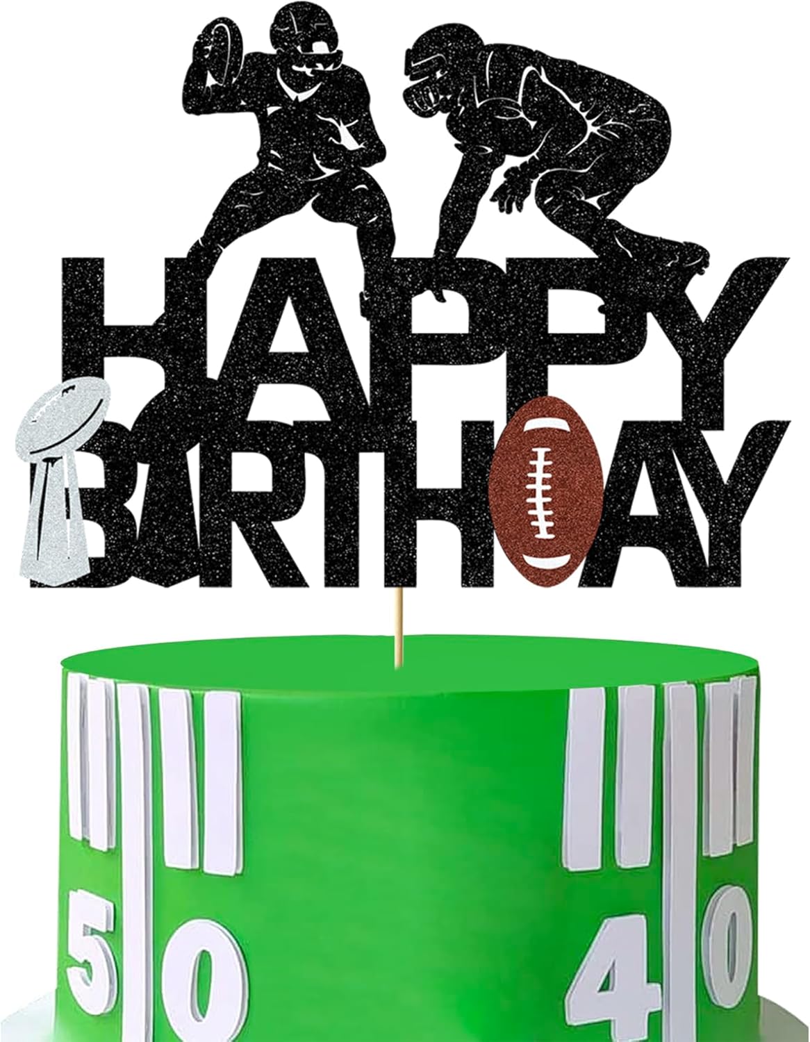 Amazon.com: Football Cake Topper Happy Birthday Cake Topper Glitter ...