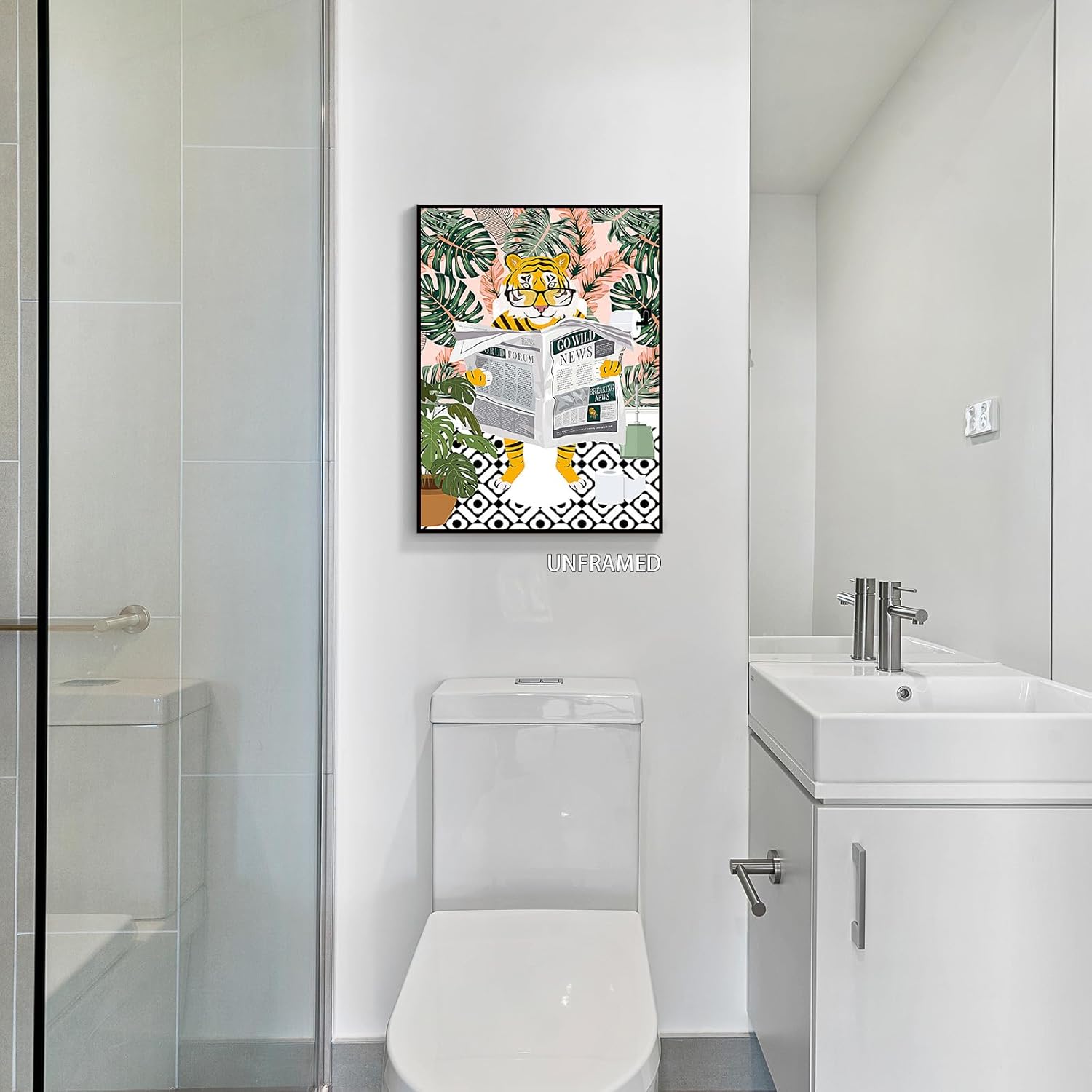 Impresión de tigre en el inodoro, arte de pared en lienzo botánico ...