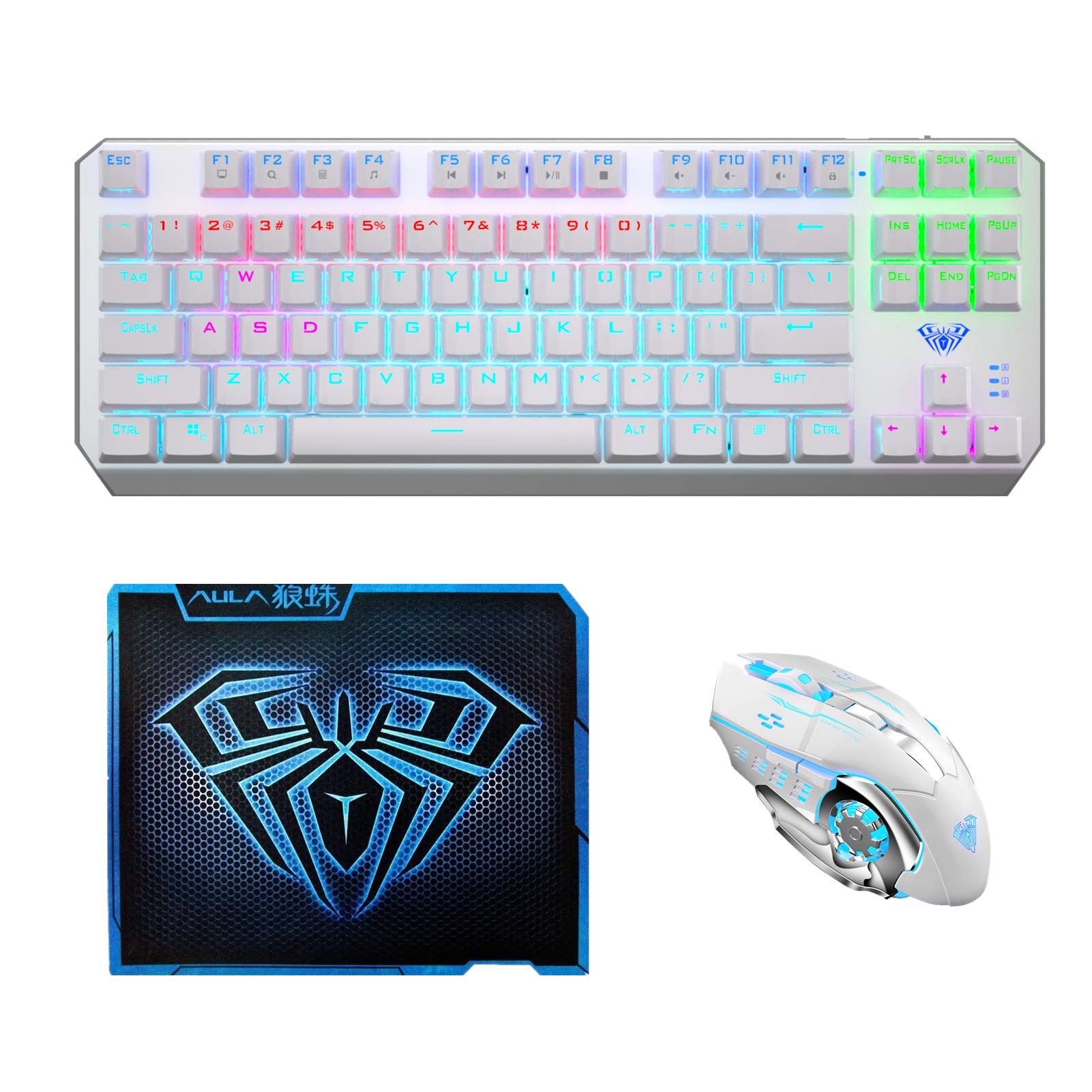 Buy AULA SC100 White Wireless Gaming Mouse + F3087 Hot Swappable ...