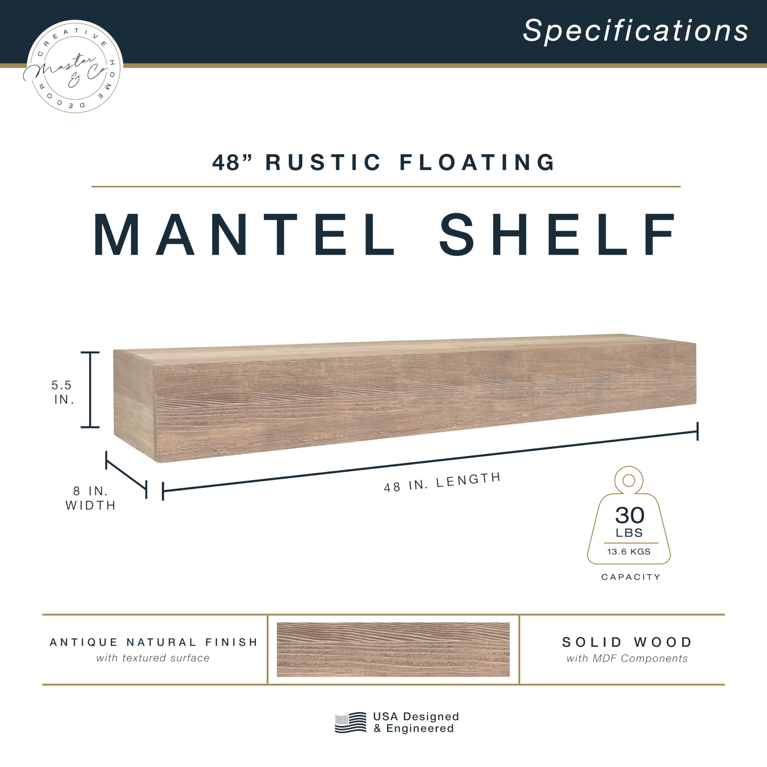 Snapklik.com : MCS 48-Inch Mantel, Master & Co Antique Natural Finsh ...