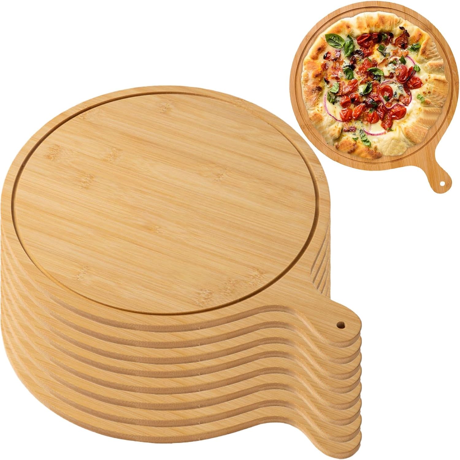 HBBursts 8 Pack Wooden Pizza Serving Board, Lightweight Tray With ...