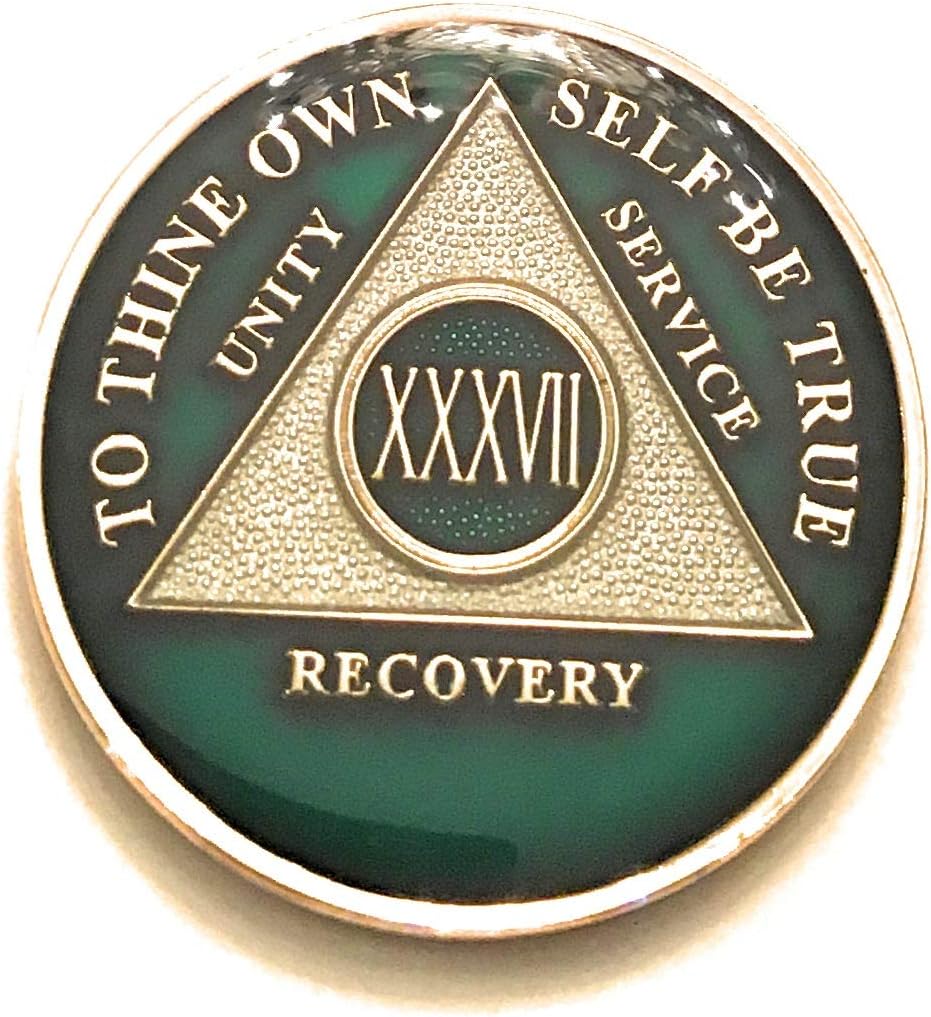 Amazon.com: 37 Year AA, Green Medallion Alcoholics Anonymous, Chip ...