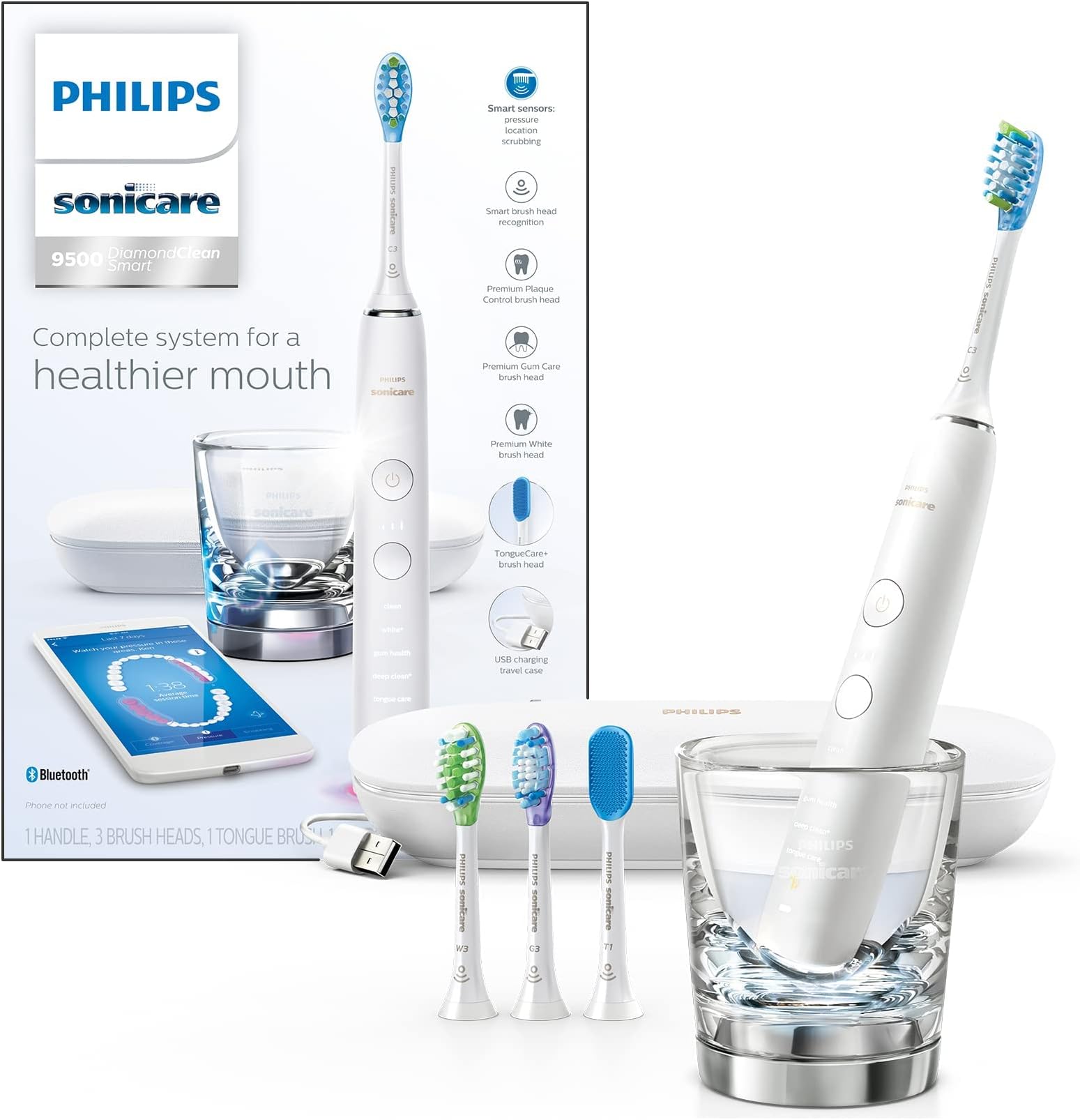 Amazon.com: Philips Sonicare DiamondClean Smart 9500 Rechargeable ...
