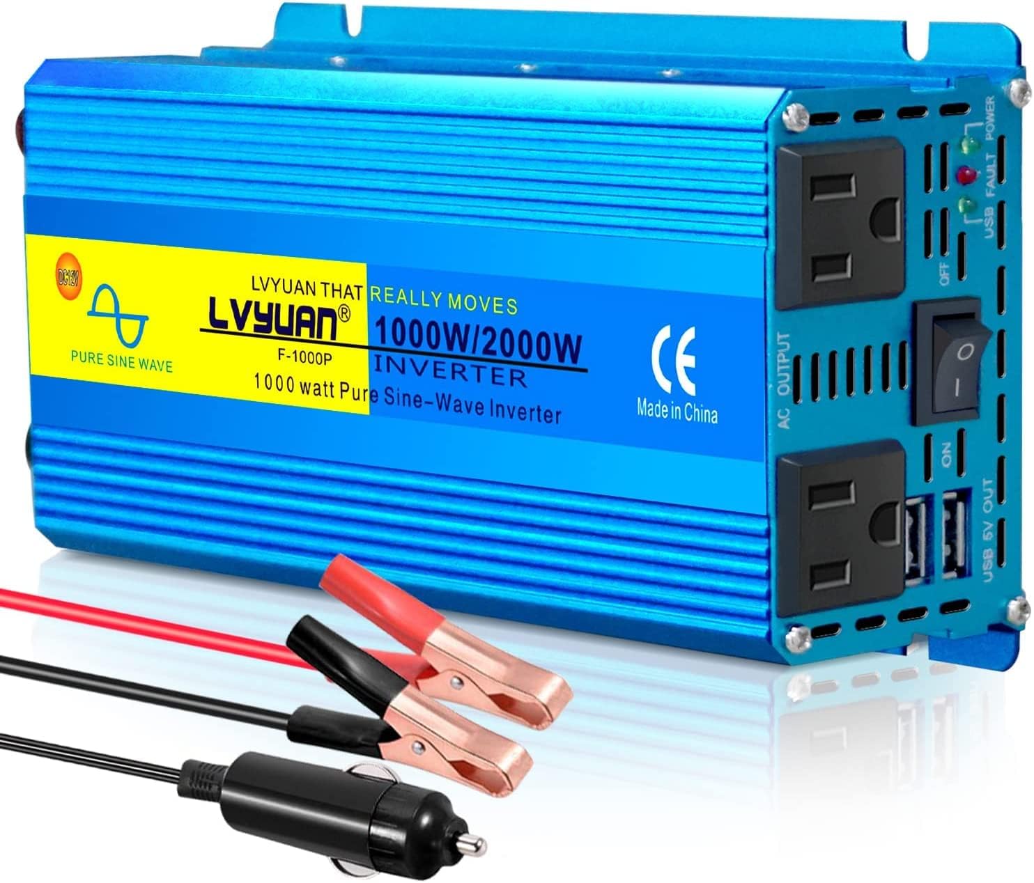 Amazon.co.jp: LVYUAN Pure Sine Wave Inverter, 1000W, Max. 2000W, DC 12V ...