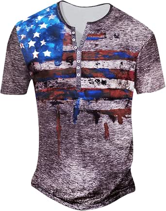 Runcati Mens 4th of July Shirt Patriotic Short Sleeve Henley T-Shirt ...