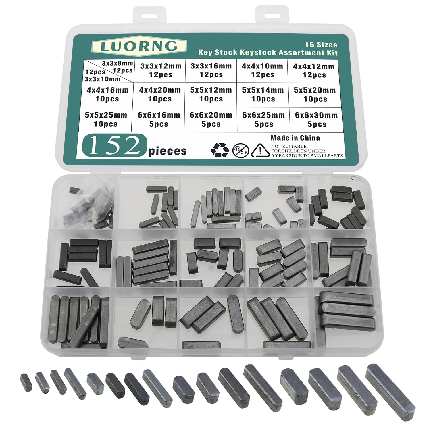 LUORNG 152PCS Double Round Head Flat Keyed Pin Assortment Set Keyway ...