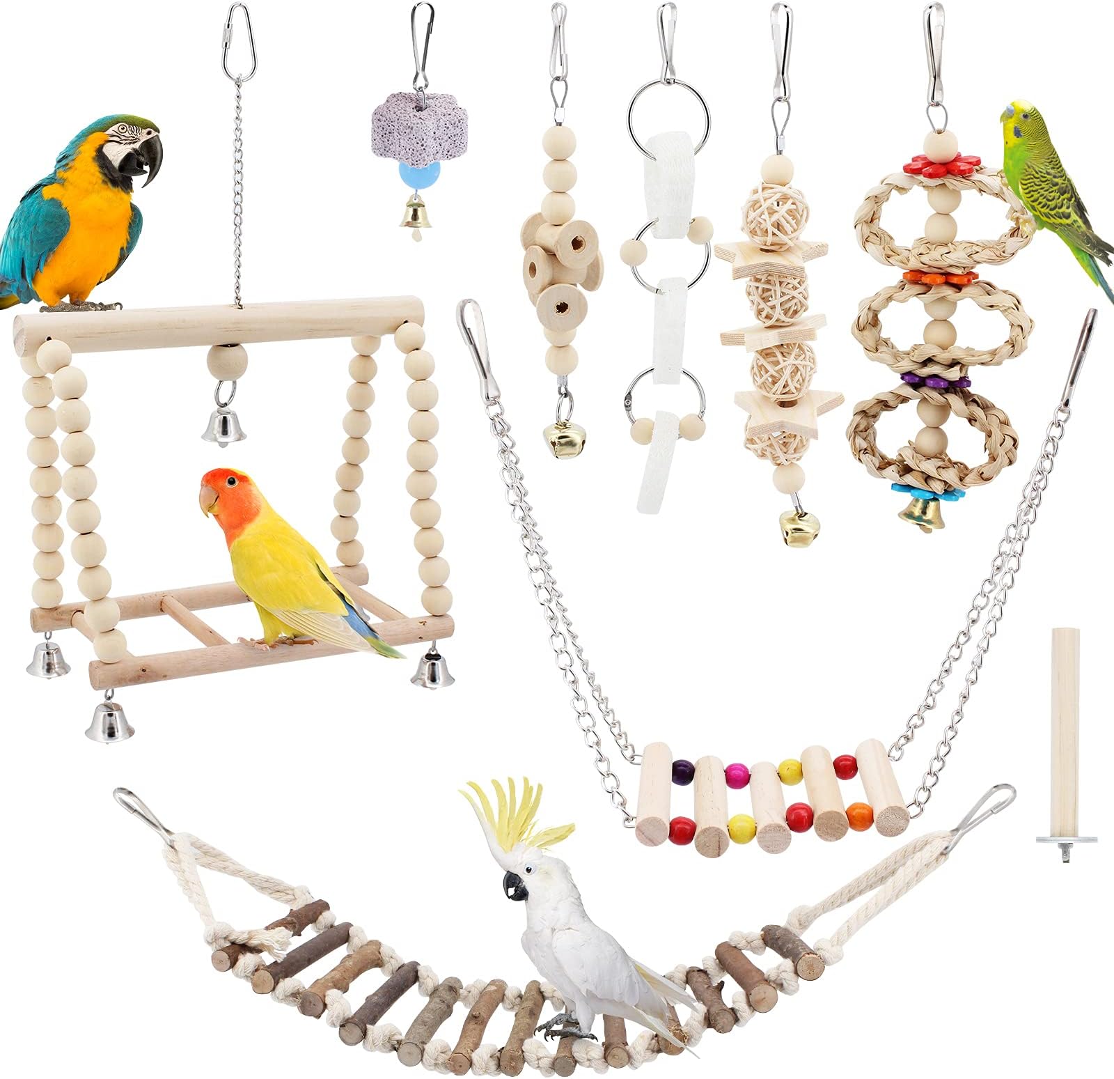 Seahelms 8Pcs Parrot Toys Birds Budgie Cage Toys Cockatiel Bird Chewing ...