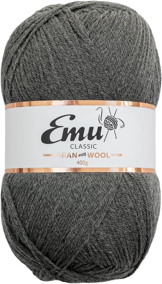 Emu Classic Aran with Wool 400g Ball Acrylic Blend Yarn 840m, Storm ...