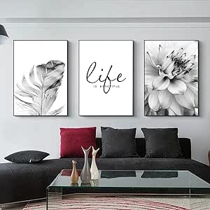 Amazon.de: Trayosin 3-teiliges Premium Poster Set Aesthetic Blume Schwarz Weiß Feder Löwenzahn ...