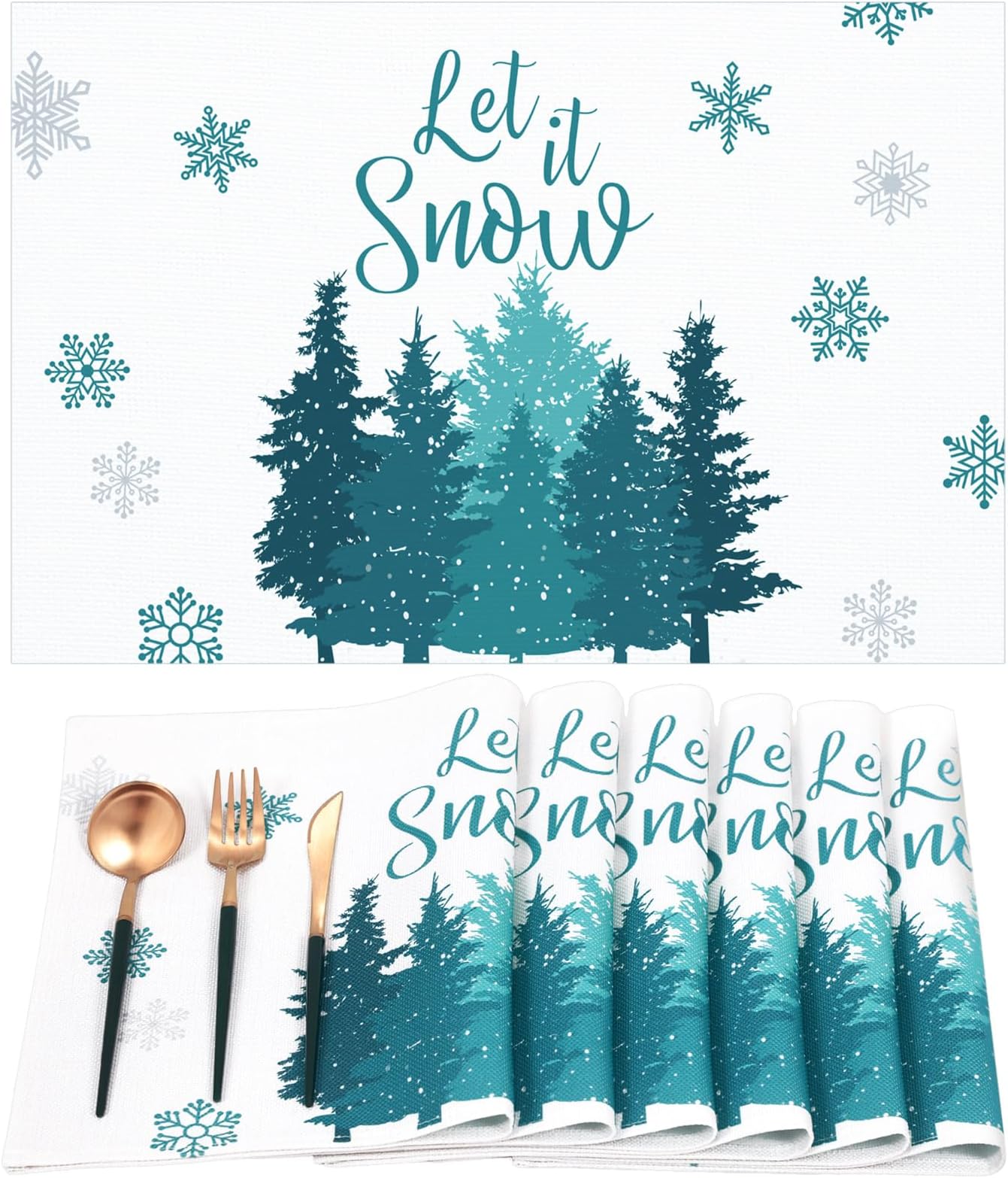 Amazon.com: Artoid Mode Blue Christmas Vinyl Placemats Set of 4, Let it ...