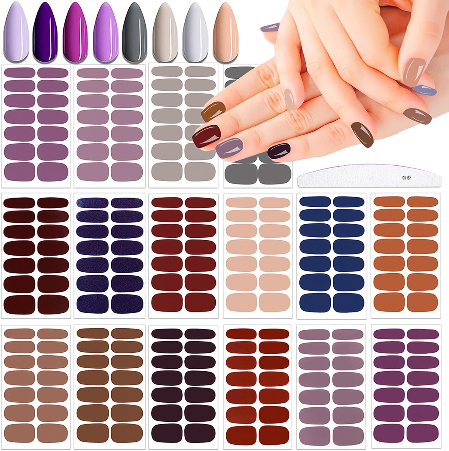 Amazon.com: XEAOHESY 224 Pieces 16 Sheets Dark Solid Color Nail Wrap ...