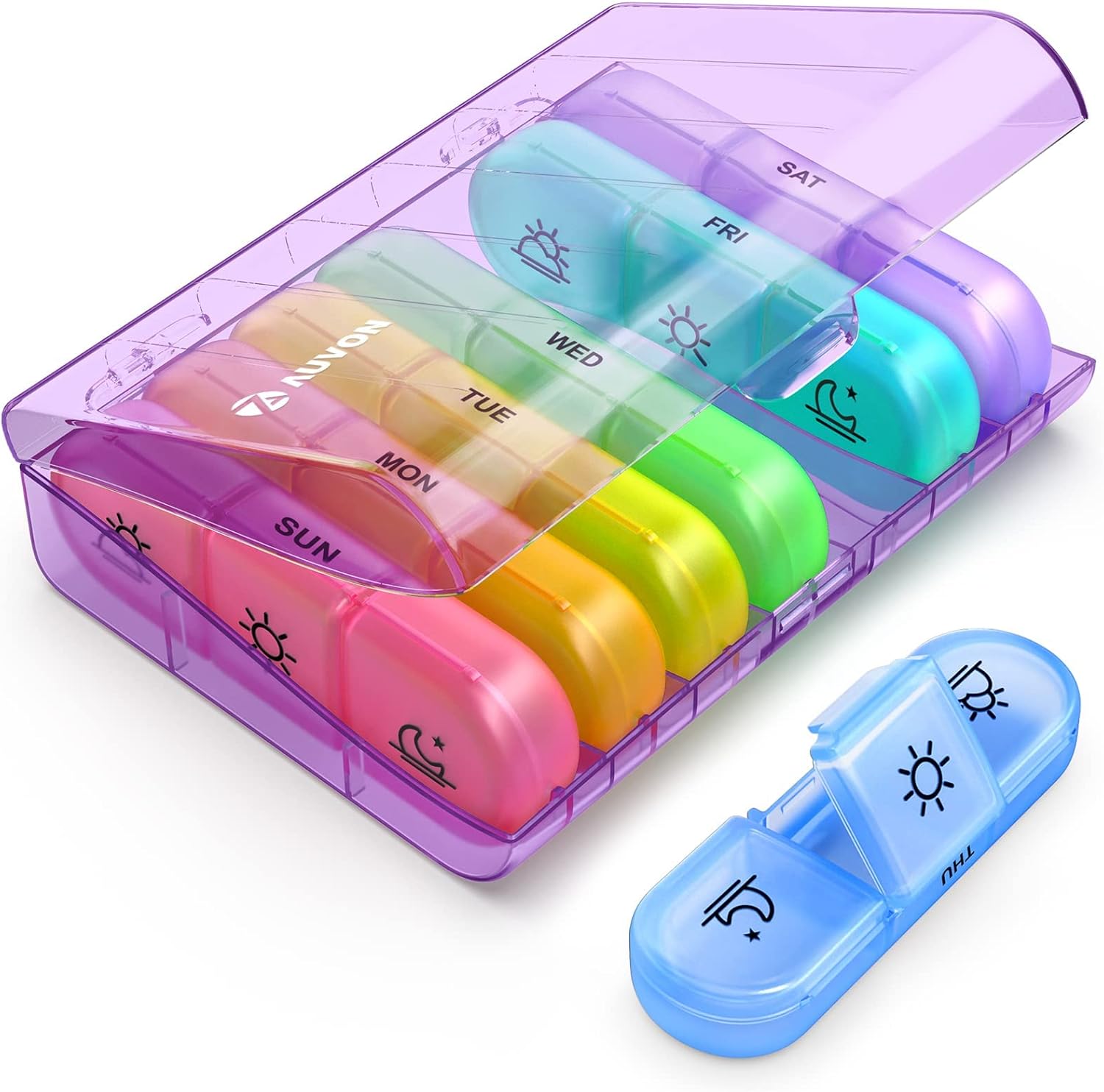 AUVON Weekly Pill Box Organiser 3-Times-A-Day, Portable 7 Day Tablet ...