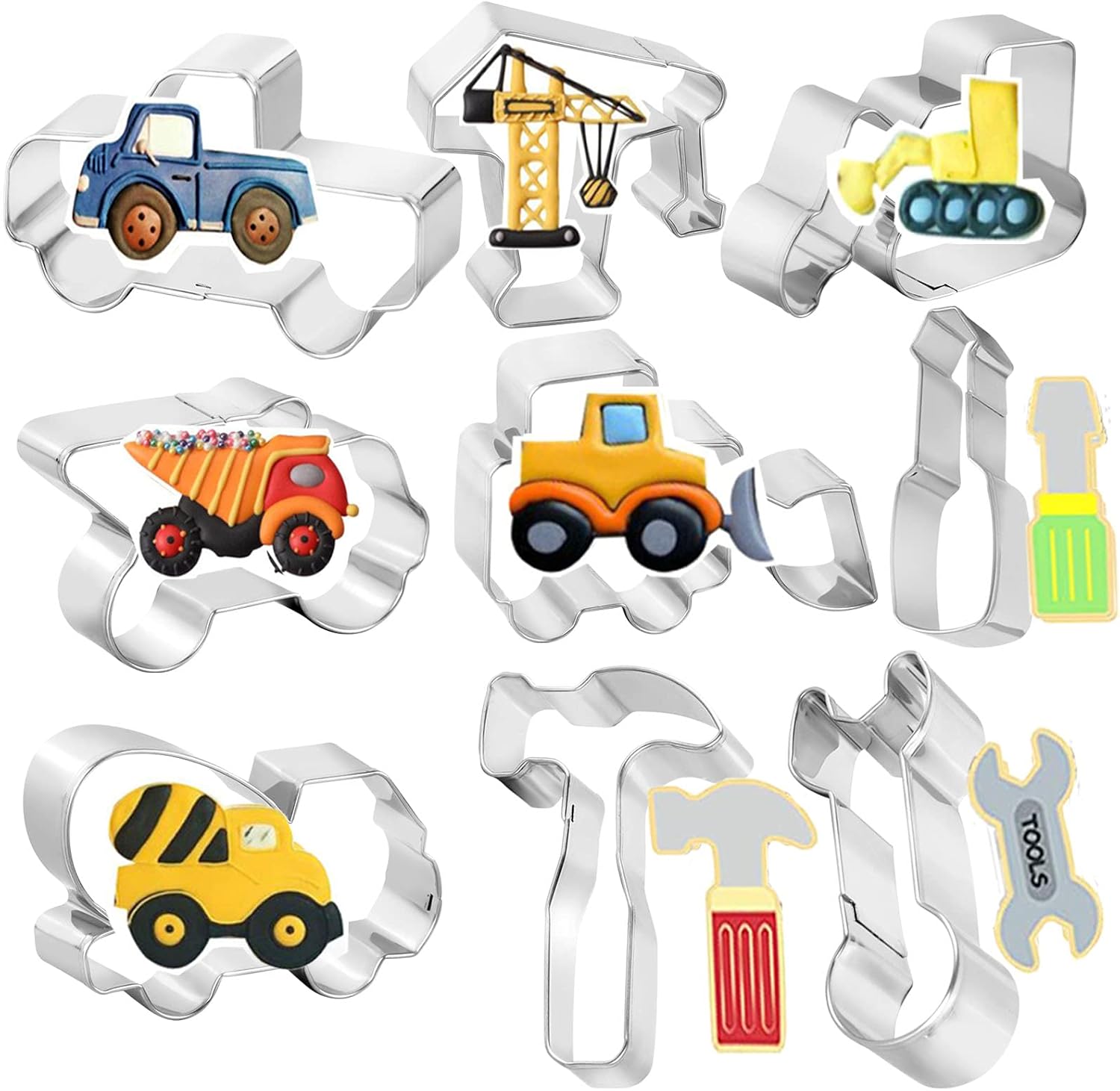 9 Construction Cookie Cutter Set, Excavator Bulldozer Carts Pickup ...