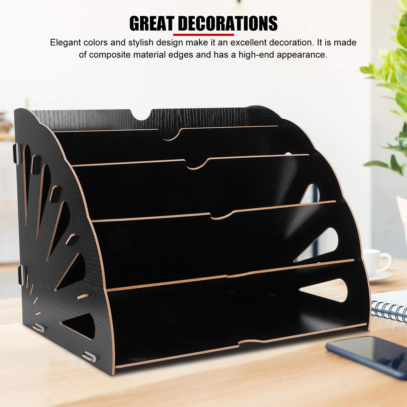 Snapklik.com : EVTSCAN 5 Compartments Wood Desktop File Organizer, Wood ...