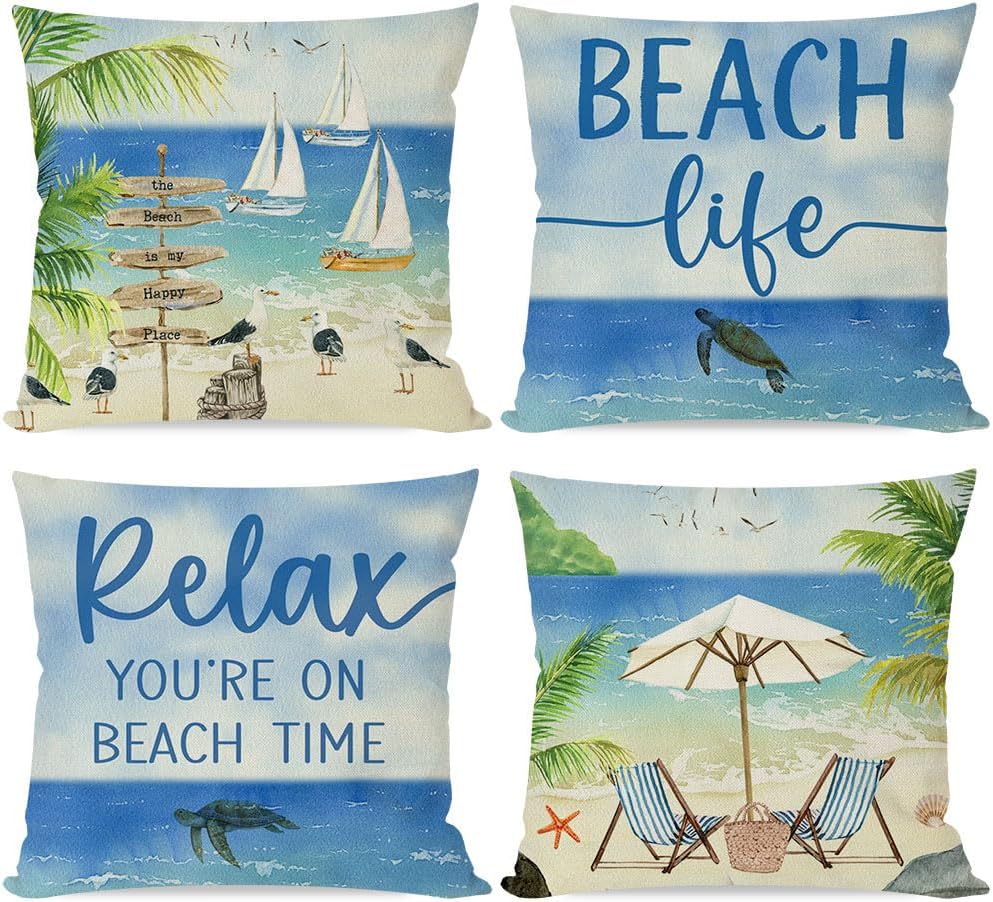 Amazon.com: PANDICORN Summer Beach Life Throw Pillow Covers 18x18 Inch ...