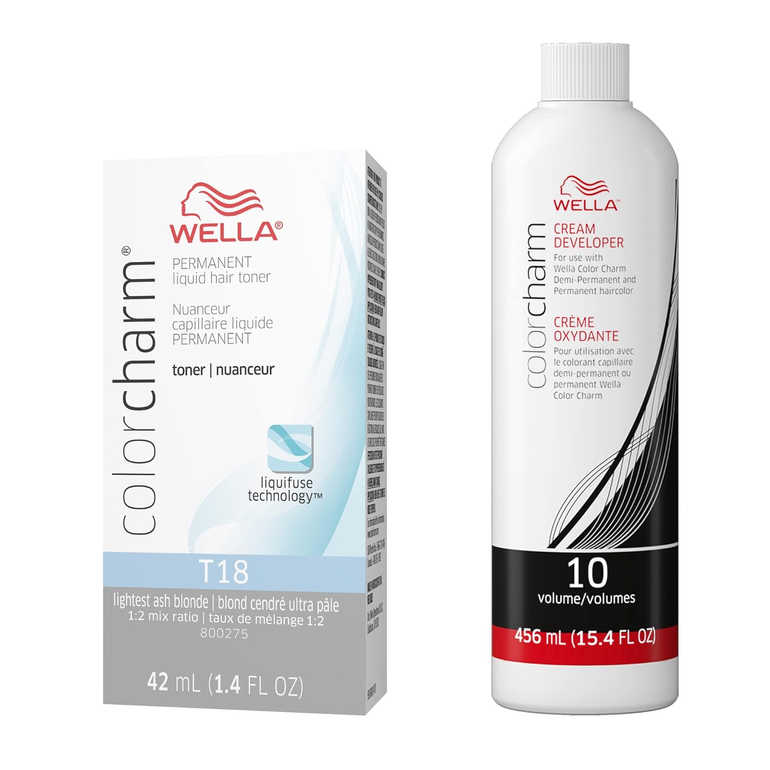 WELLA colorcharm Hair Toner, T18 Lightest Ash Blonde + 10 Vol ...