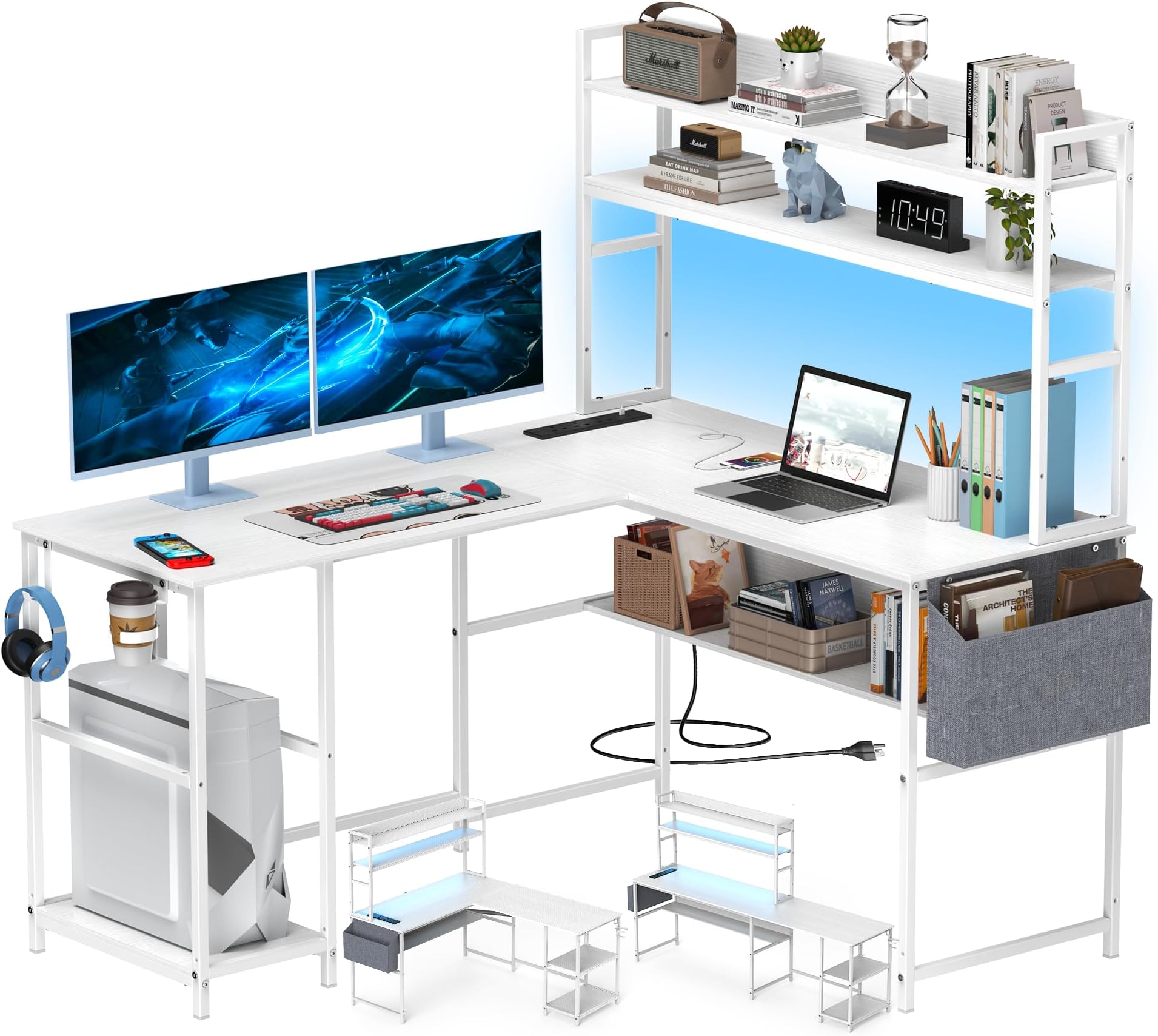 Devoko L Shaped Gaming Desk with LED Lights 160cm Corner Gaming Desk ...