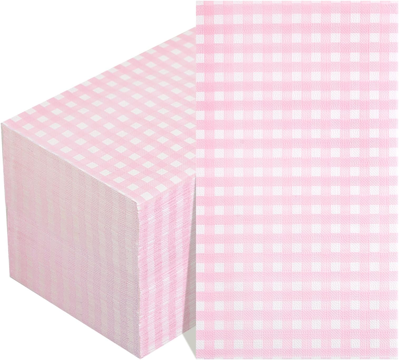 Amazon.com: Gift Boutique 100 Pcs Pink & White Gingham Cocktail Napkins ...