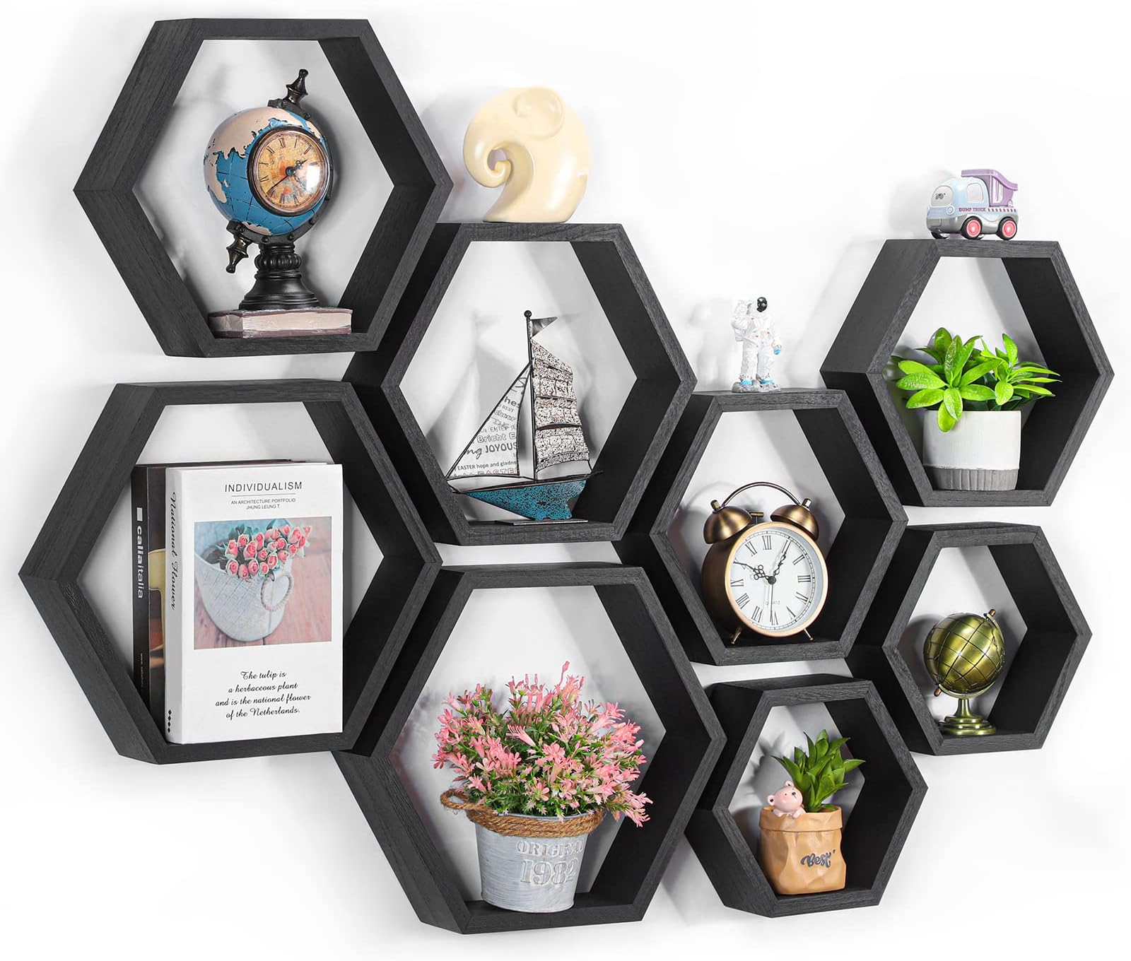 Amazon.com: Geometric Wall Plant Shelf Set - 2 Pieces Wooden Floating ...