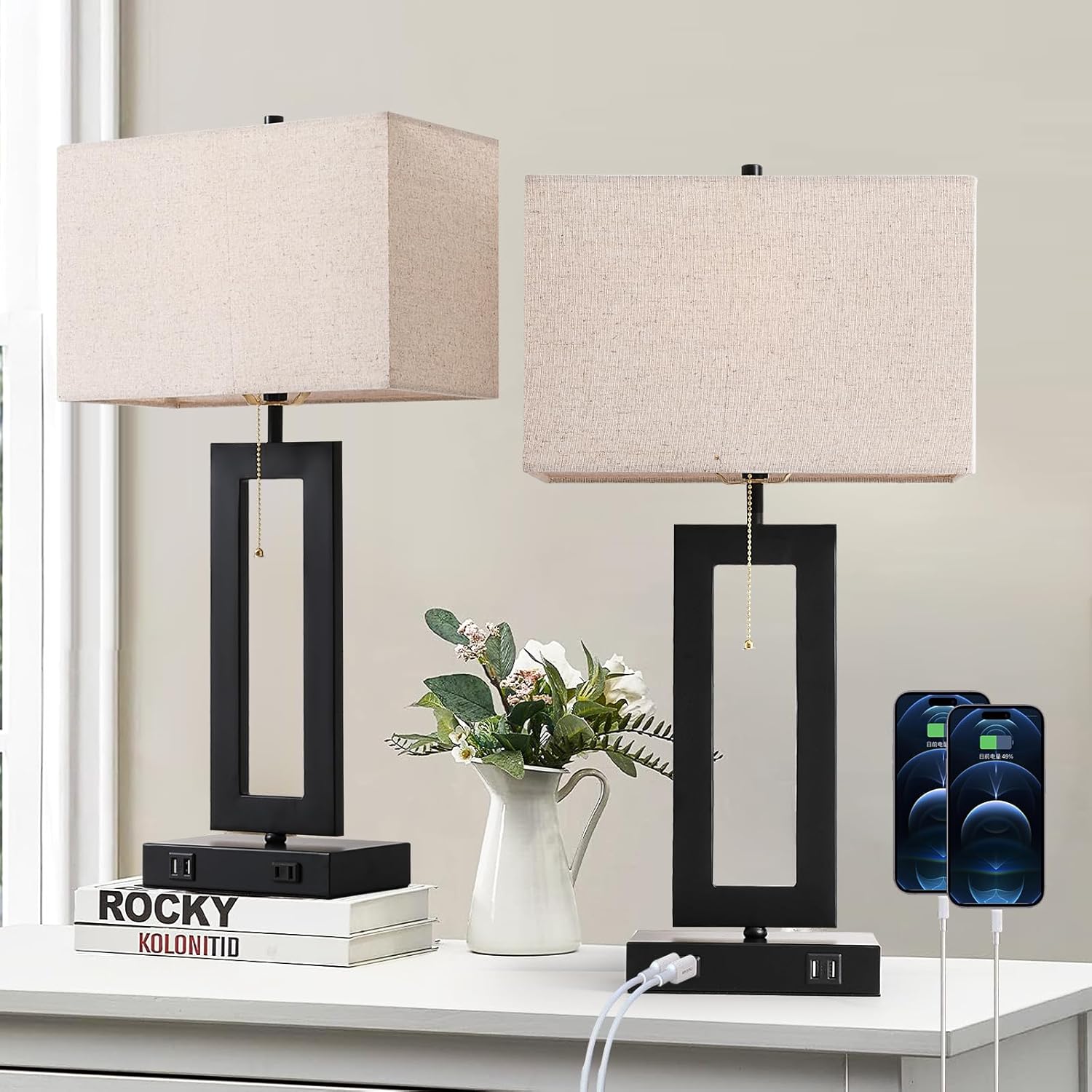 Amazon.com: IBBIBABO Set of 2 Table Lamps with 2 USB Ports&AC Outlet ...