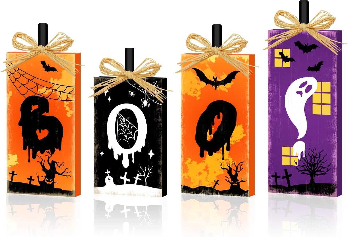 Amazon.com: 4 Pcs Boo Halloween Sign Wooden Tiered Tray Decor, Ghost ...