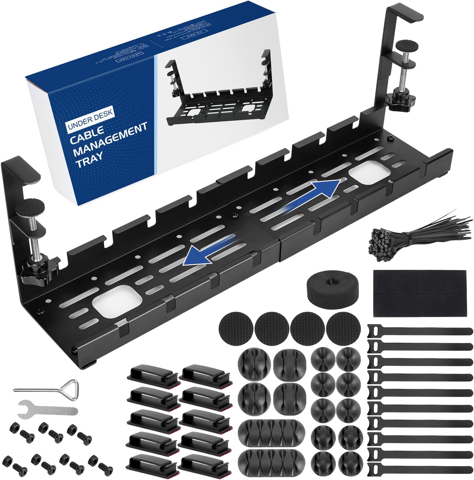 WADEO Under Desk Cable Management Tray, 52CM, Black, Carbon Steel, No ...