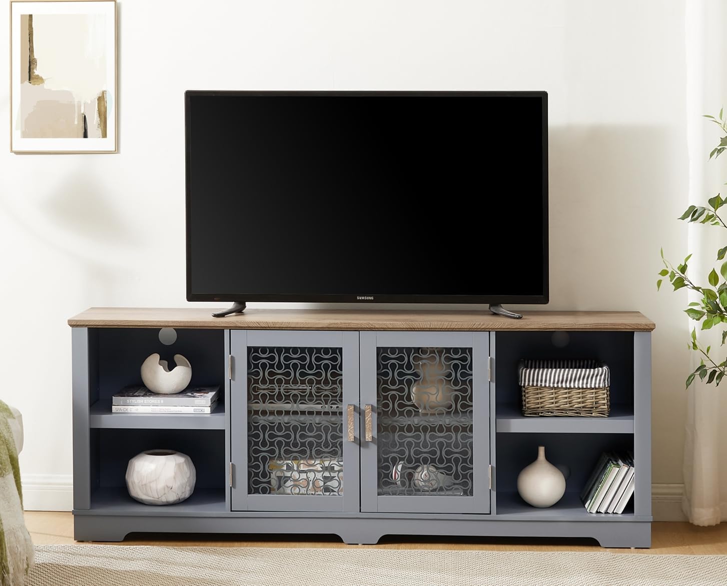 Amazon.com: TV Stand Console with Glass Doors: 70" Blue Entertainment ...