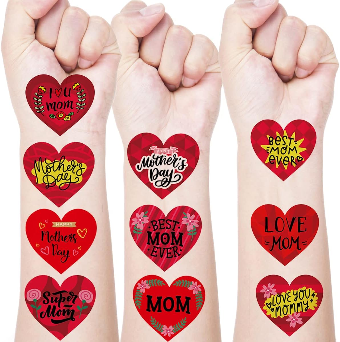 Amazon.com : Red Heart Temporary Tattoos Best Mom Ever Tattoo Stickers ...