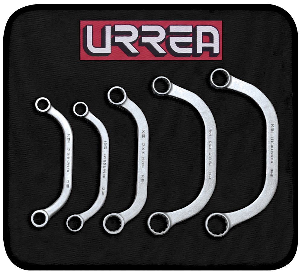 Urrea Box-End Obstruction Wrench Set - 5-Piece (10mm - 18mm) Half-Moon Wrench Kit with Satin ...