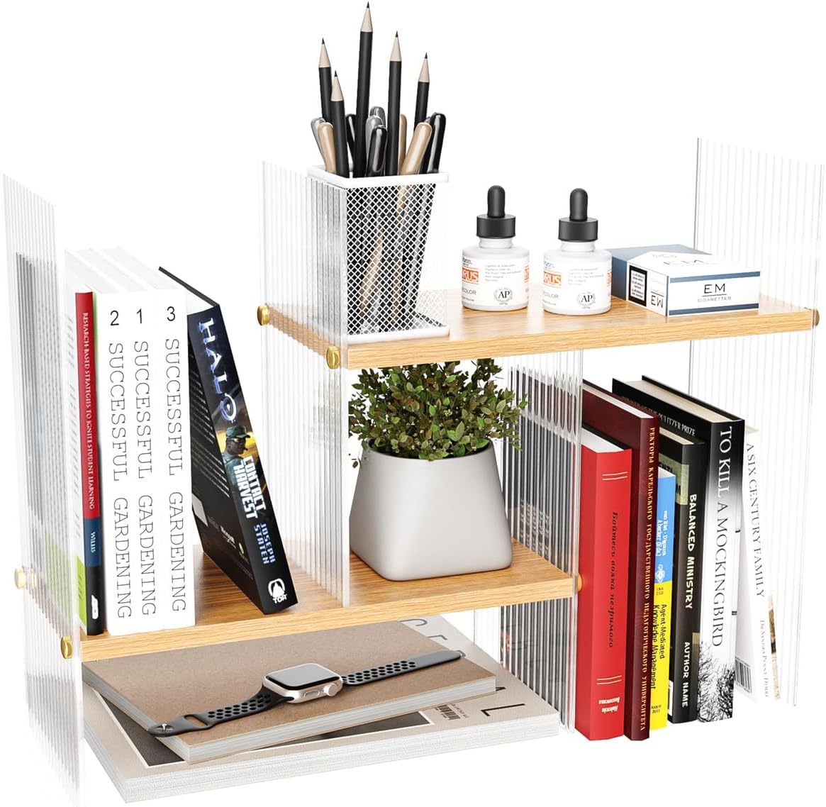 Amazon.com: Adjustable Acrylic Desk Shelf for Top of Desk: Clear ...