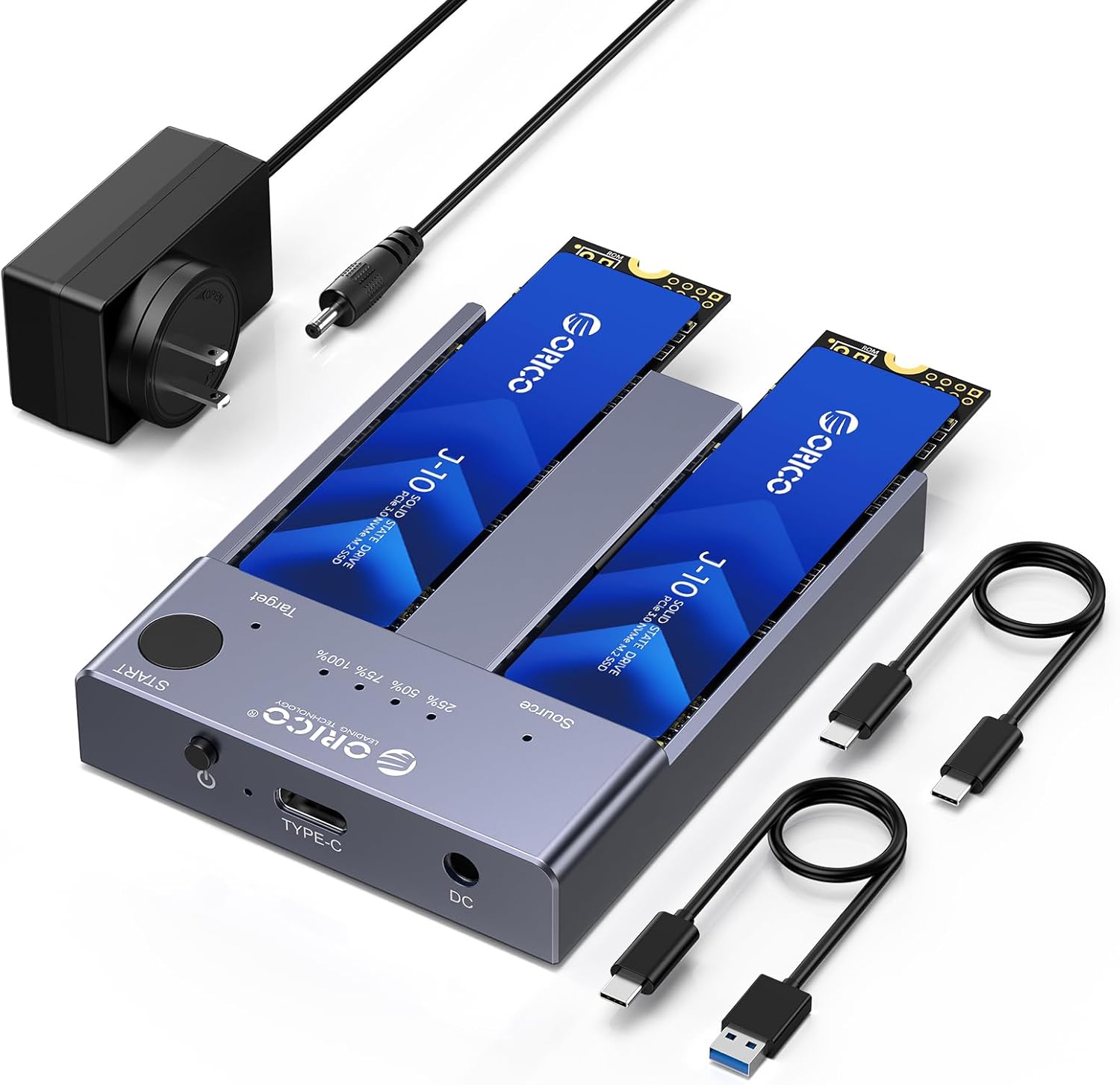 ORICO M.2 NVMe Estación de acoplamiento de doble bahía SSD Cloner USB A/C a NVMe Caja SSD ...